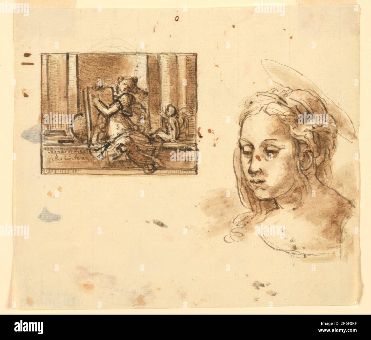 Allegorial Painting; Head of the Virgin. Date: 1800-1825. Pen and ...