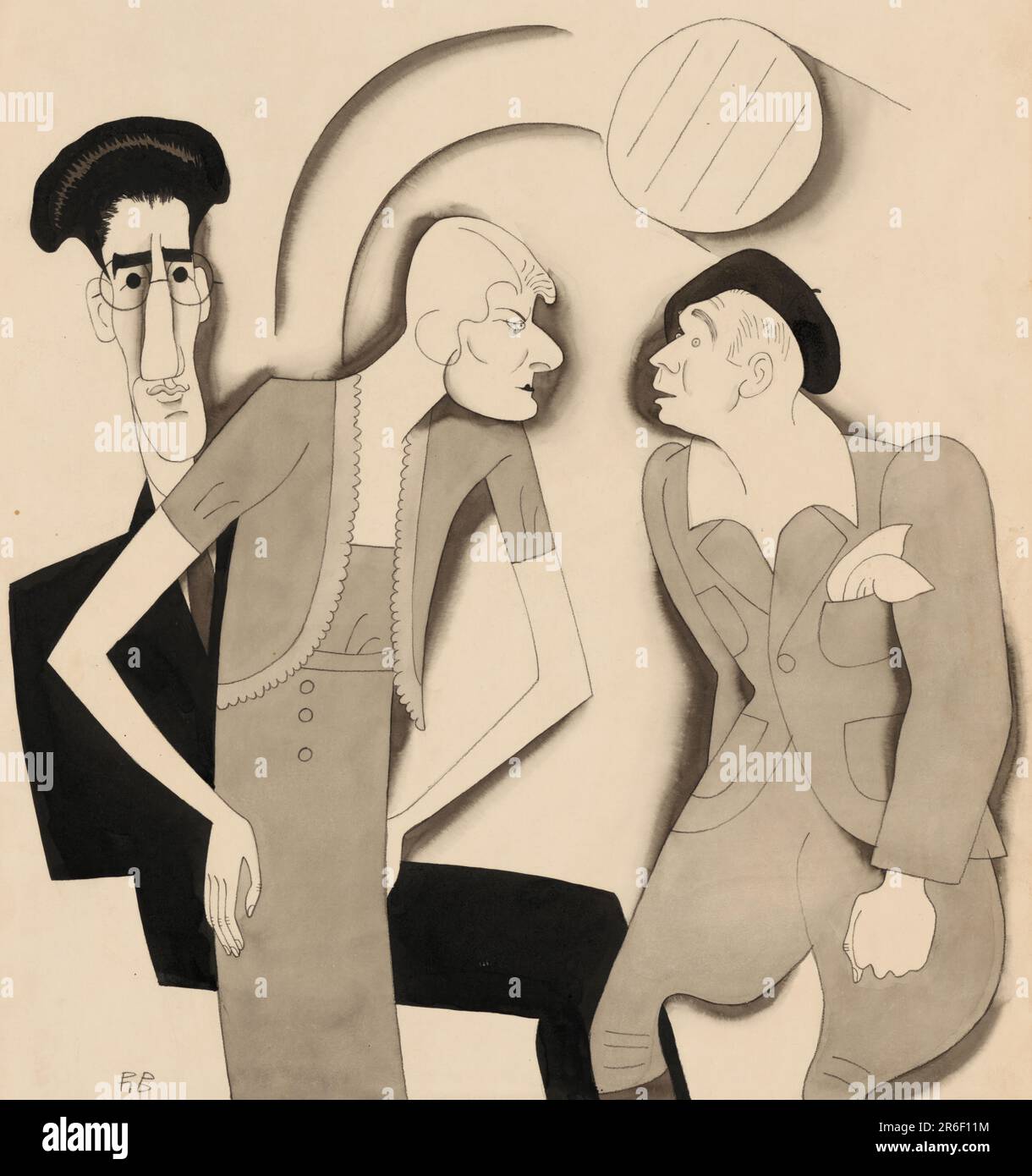 George Kaufman (with Jean Dixon and Hugh O'Connell). Ink wash with ...