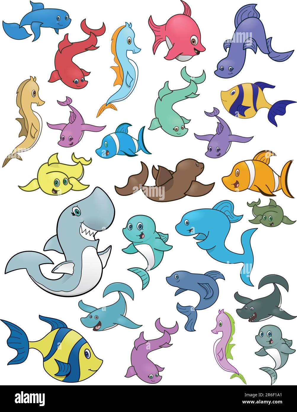 A variety of Sea Life as cartoon vector illustrations Stock Vector ...