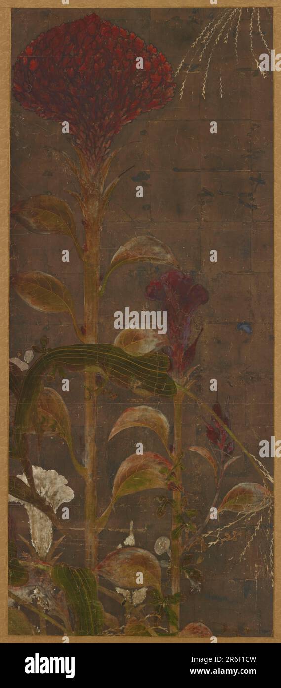 Coxcombs, maize and morning-glories. Origin: Japan. Date: 1568-1615 ...