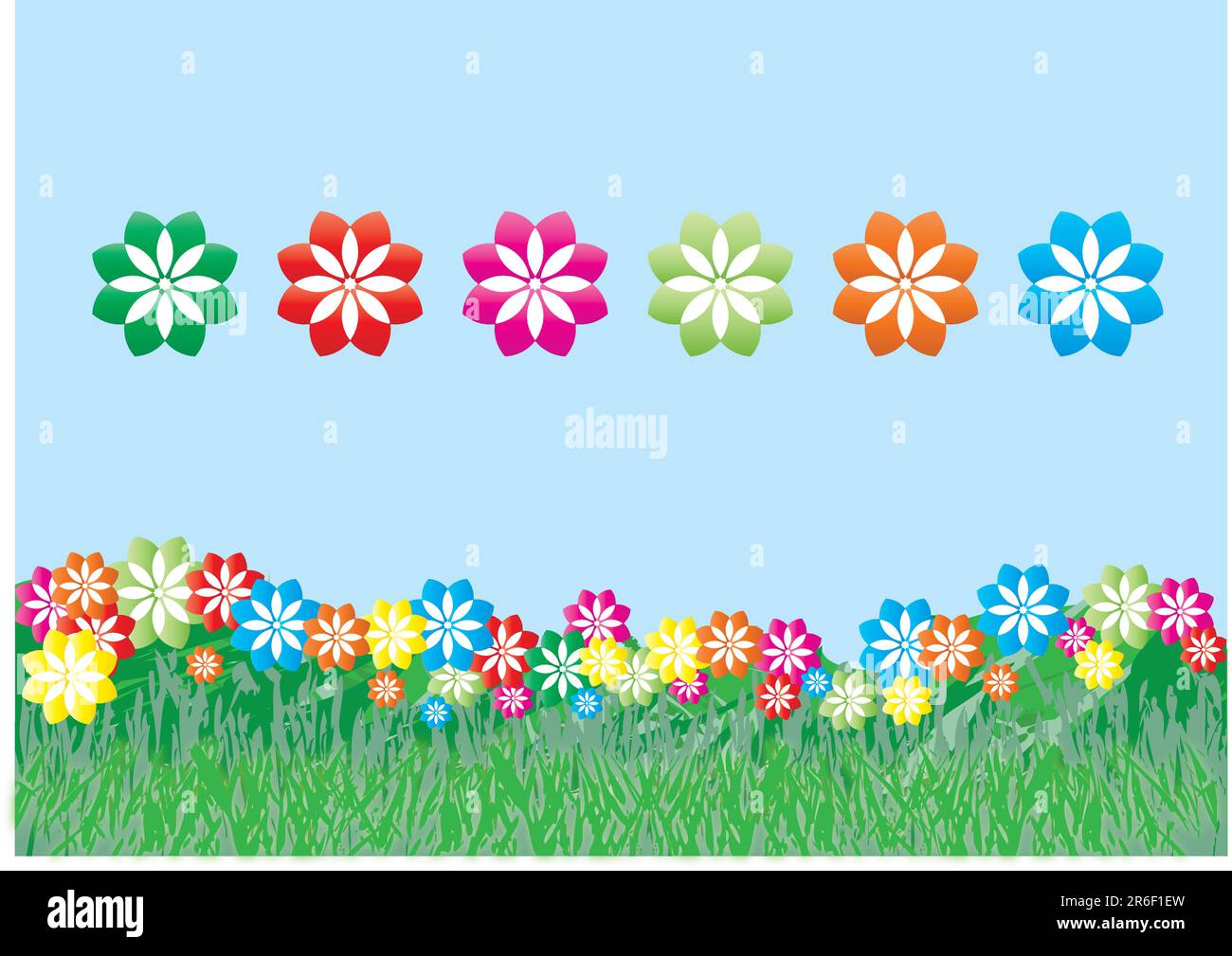 illustration of spring flowers on a green field Stock Vector Image ...