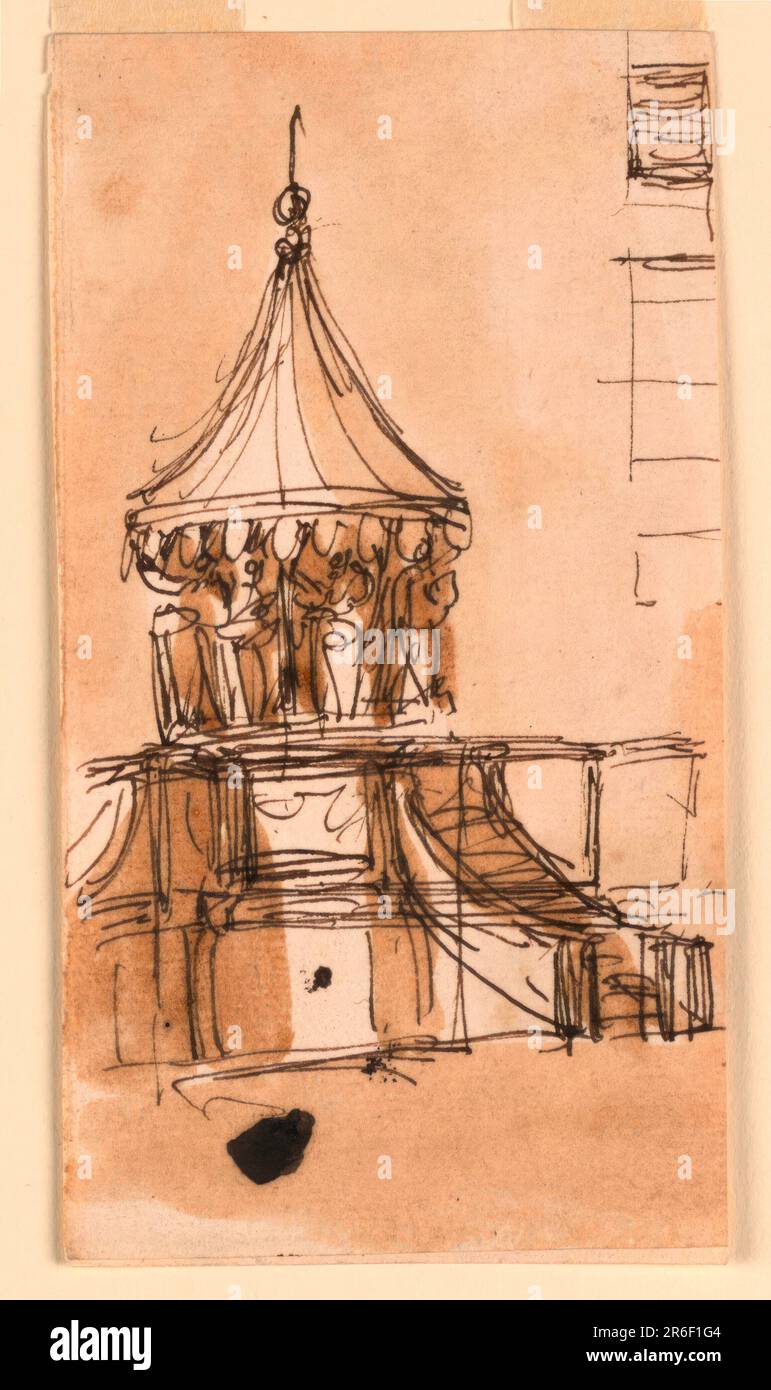 Pulpit elevation. Pen and brown ink, brush and brown wash on off-white ...