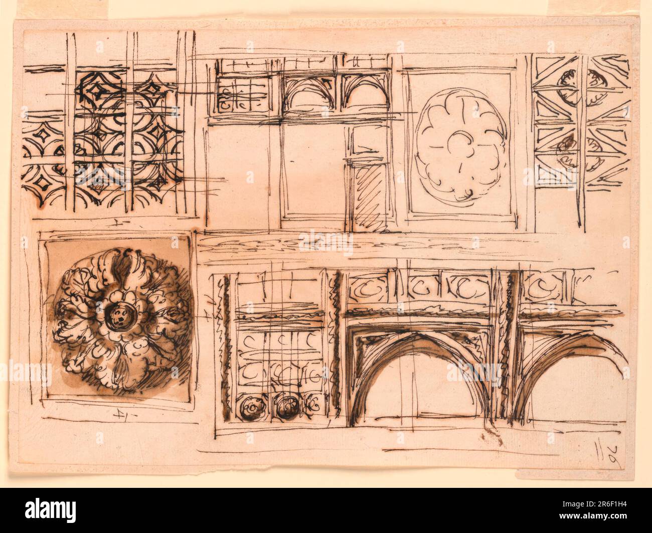 Various designs for ceiling decoration including acanthus, rosette ...