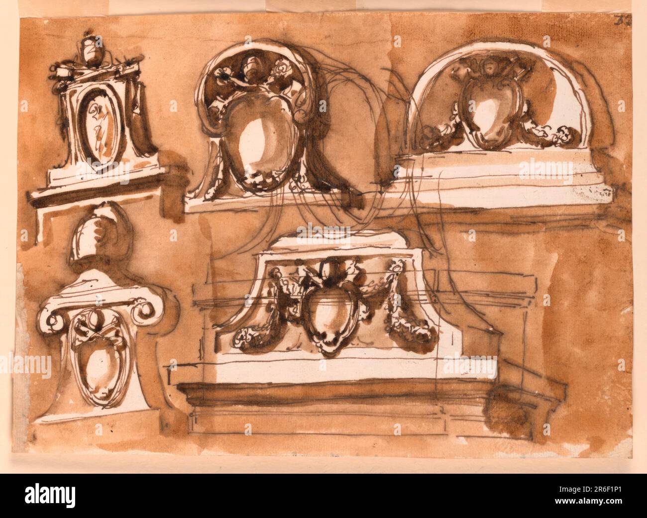 Upper row: at left, a pedestal of a kind stands upon the upper part of ...