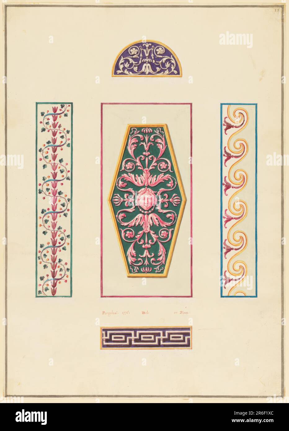 Ornament Design, Roman Shield, Panels, and Lunette. Date: 1776. Pen and ...