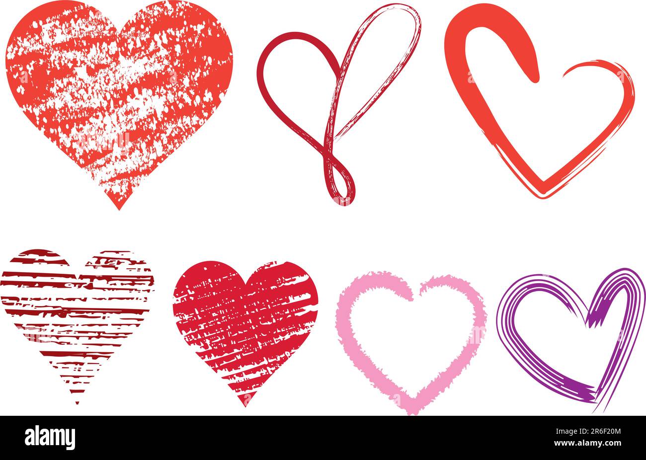 set of scribble hearts with grungy texture, vector Stock Vector Image ...