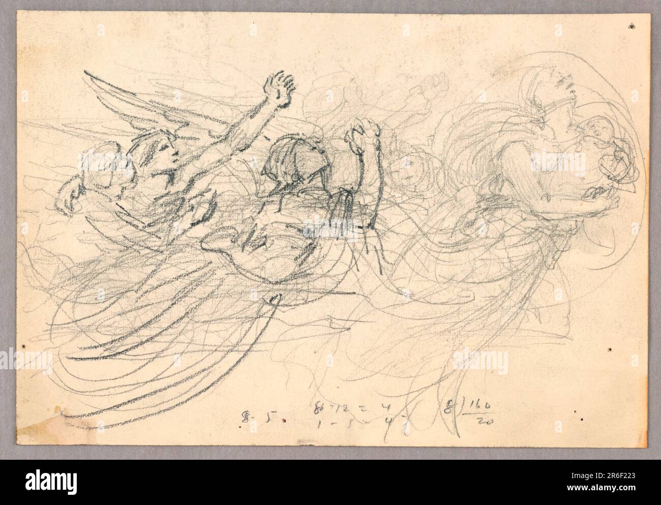 Angels moving toward the right, the first one carrying an infant. Verso ...