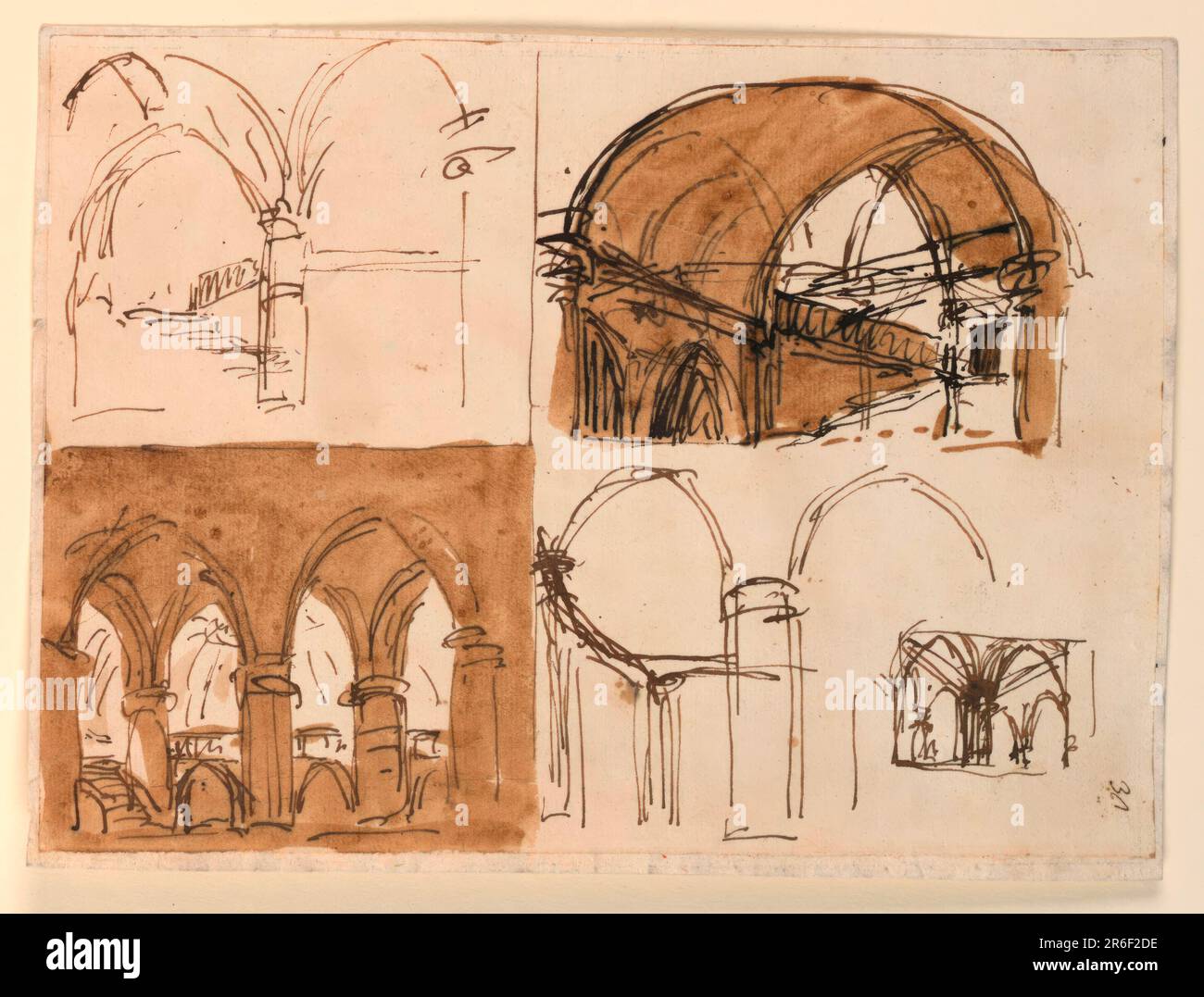 Four different outlining sketches for Gothic vaulted interiors. Date ...