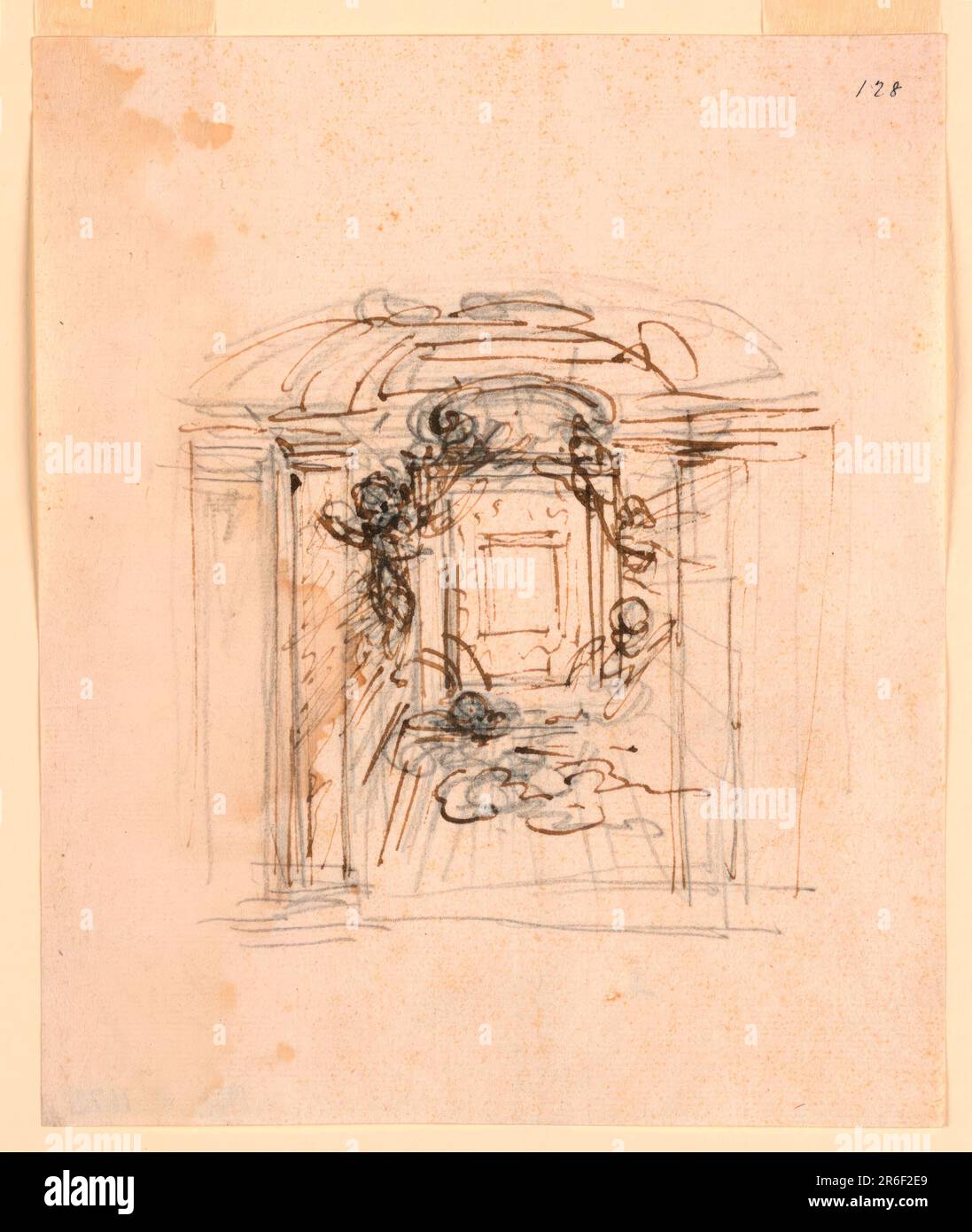 Cherubim and an angel surround the frame of a small painting. Laterally ...