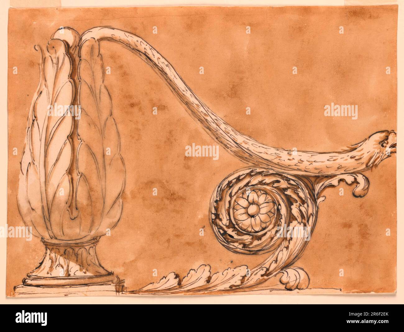 A calyx with a molded foot stands at left upon a base, from which ...