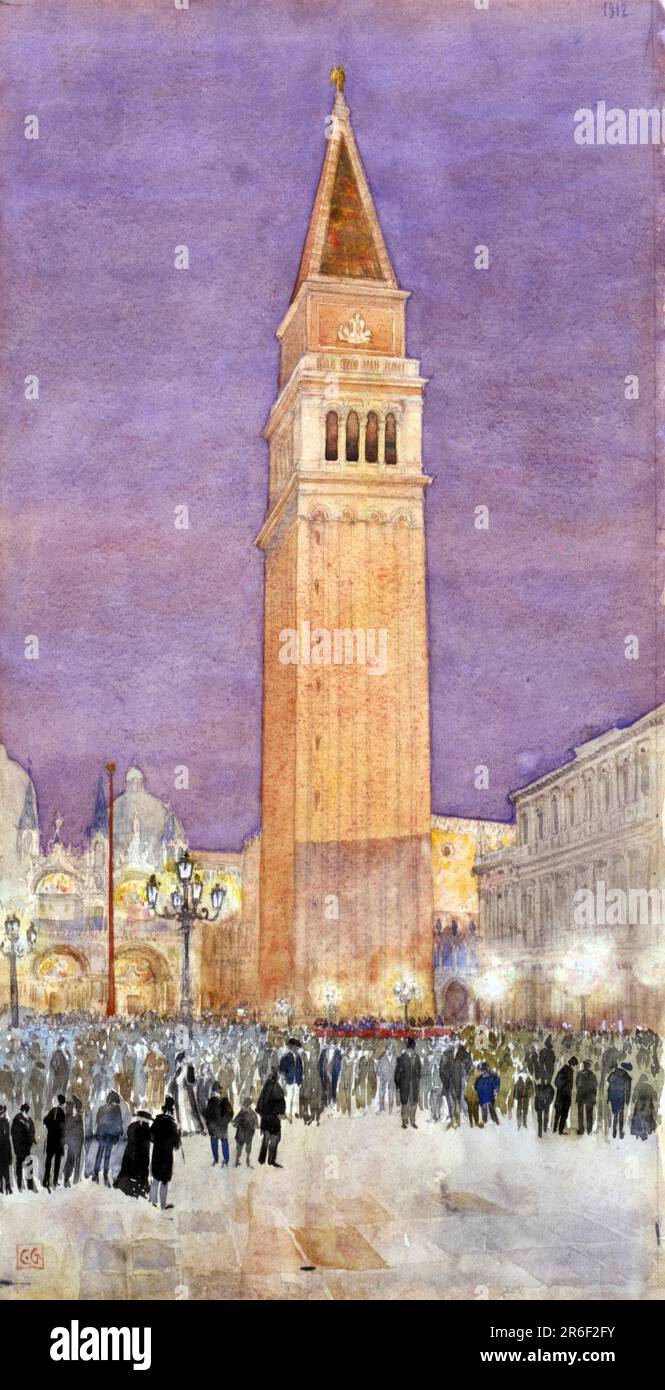 Bell Tower, St. Mark's Square, Venice. Date: 1912. watercolor and ...
