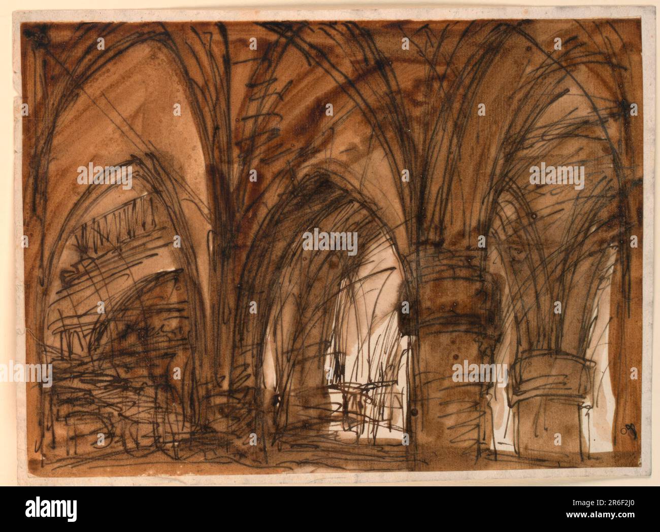 Huge vaults on low columns sketched very roughly. Date: early 19th ...