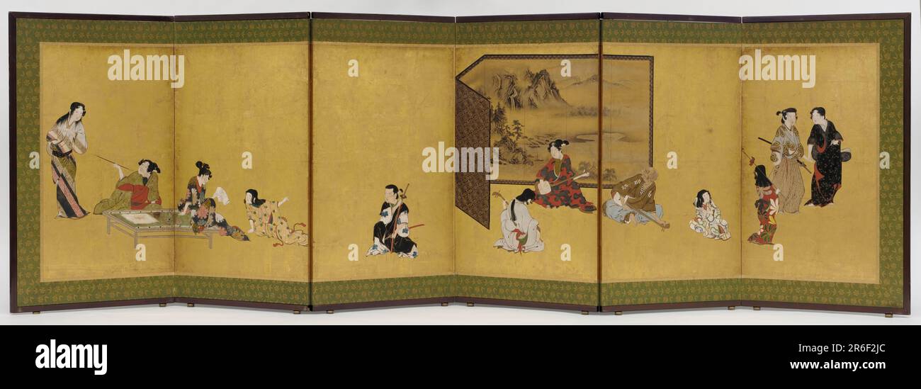 Color and gold. Paper six-fold screen. Origin: Japan. Date: 1568-1615 ...