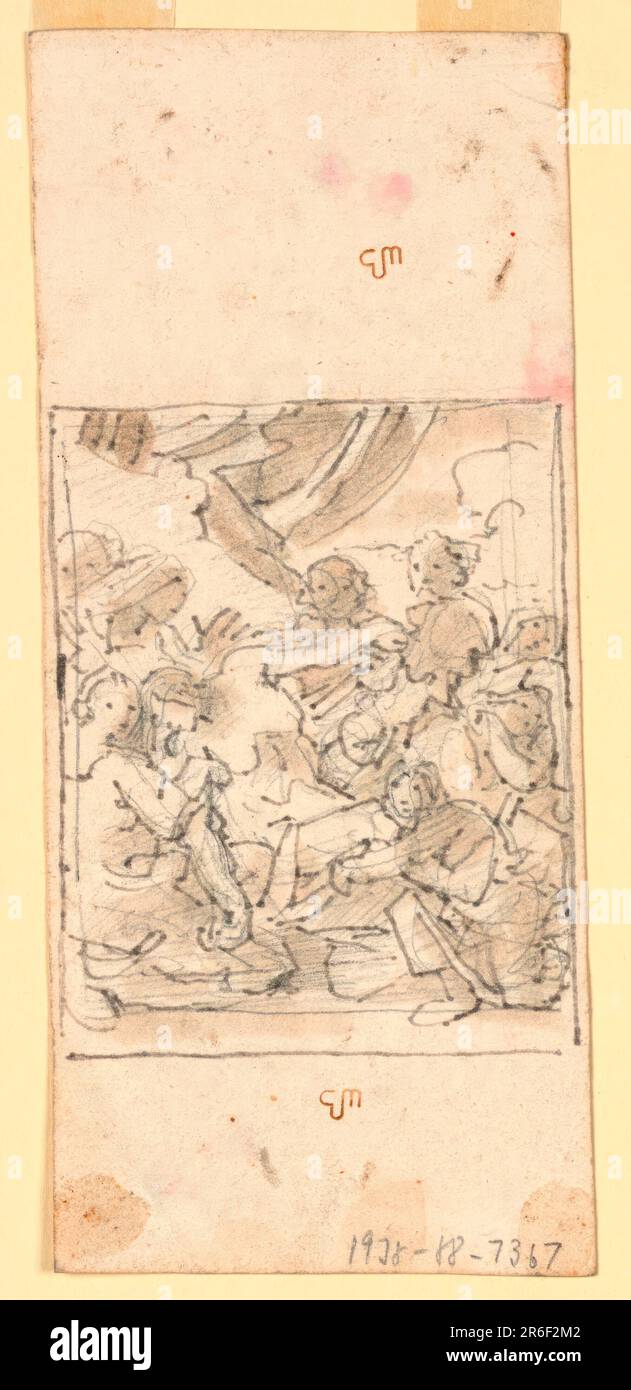 A group of figures mourns over the dead Christ. In framing line. Verso ...