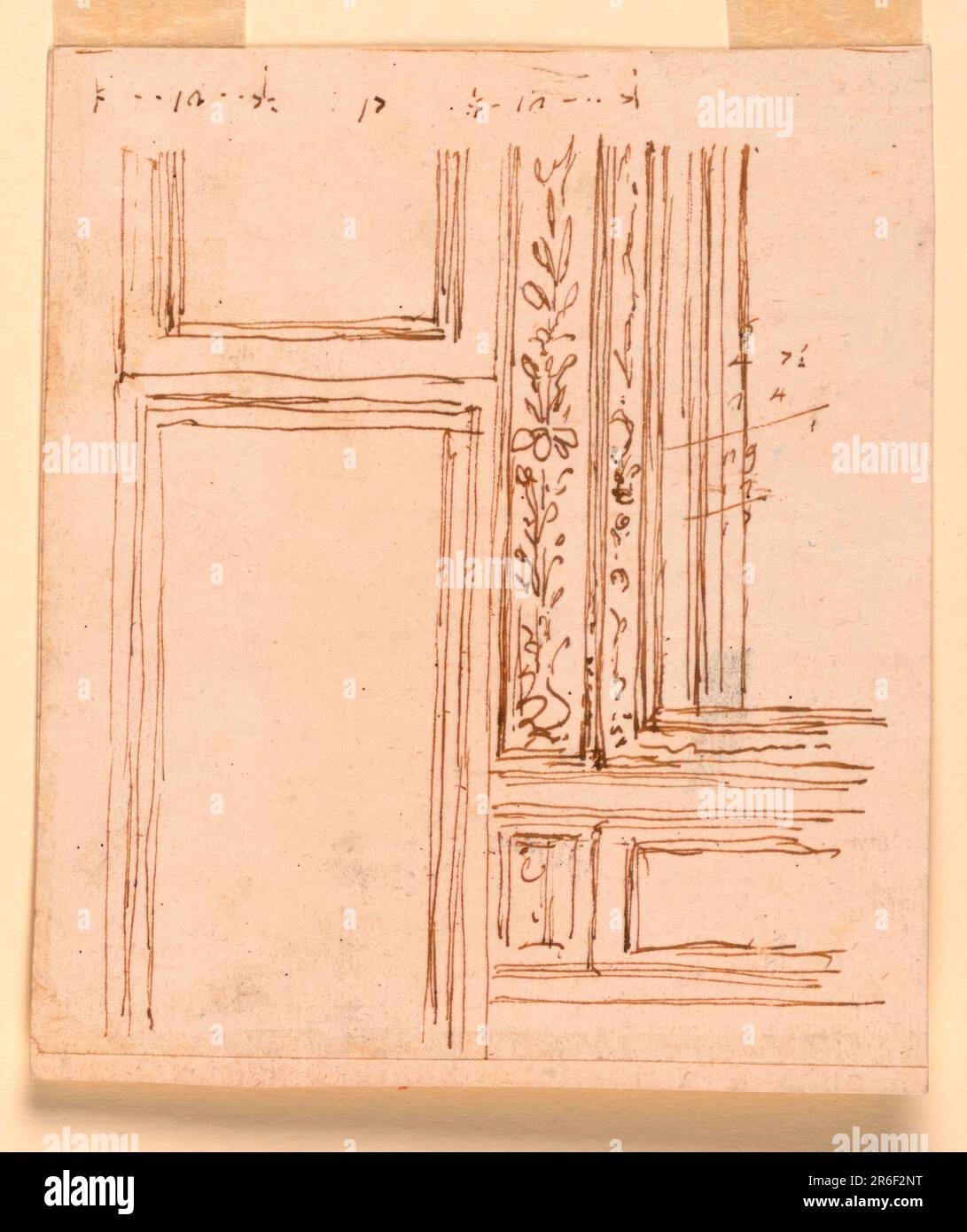 Door Wall Elevation. Pen and brown ink on off-white laid paper, lined ...
