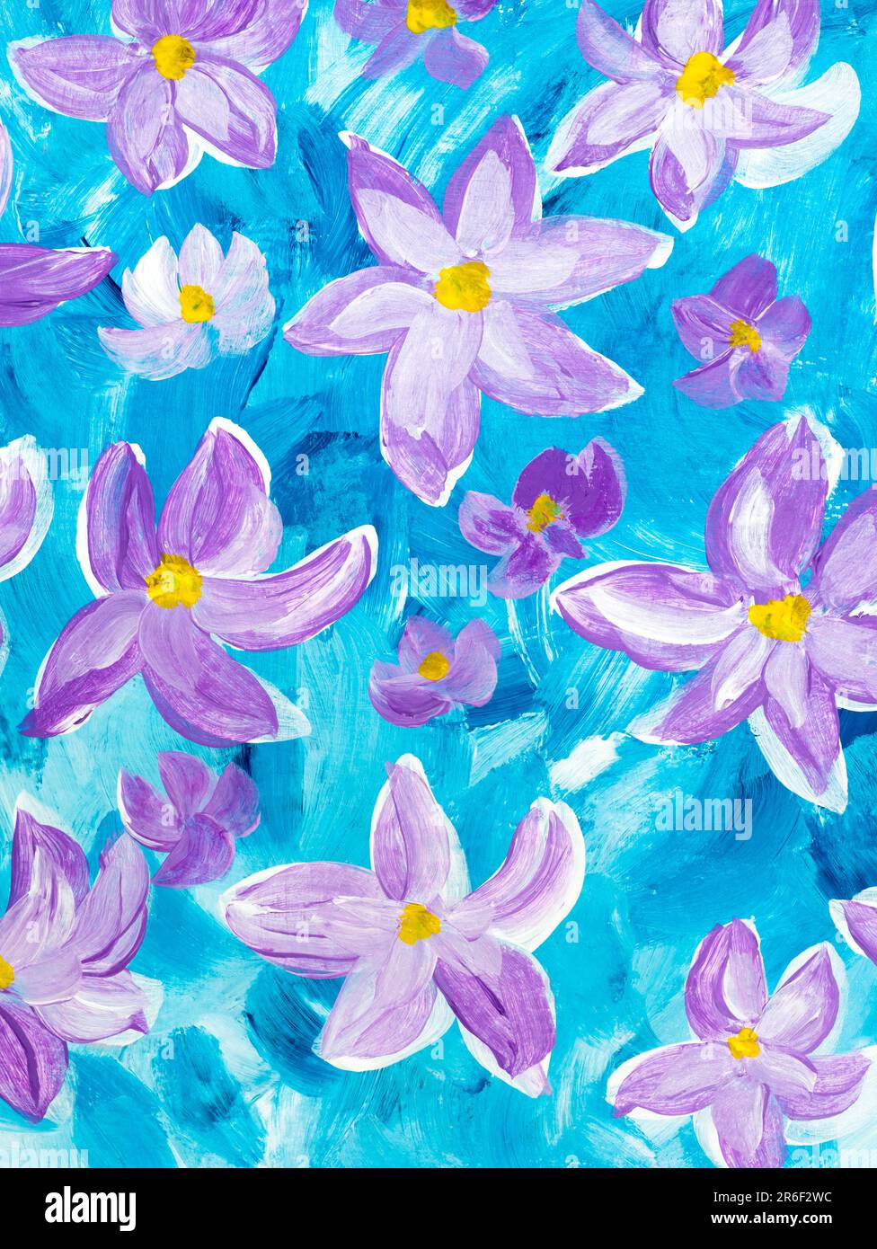 Abstract purple flowers, original hand drawn, impressionism style ...