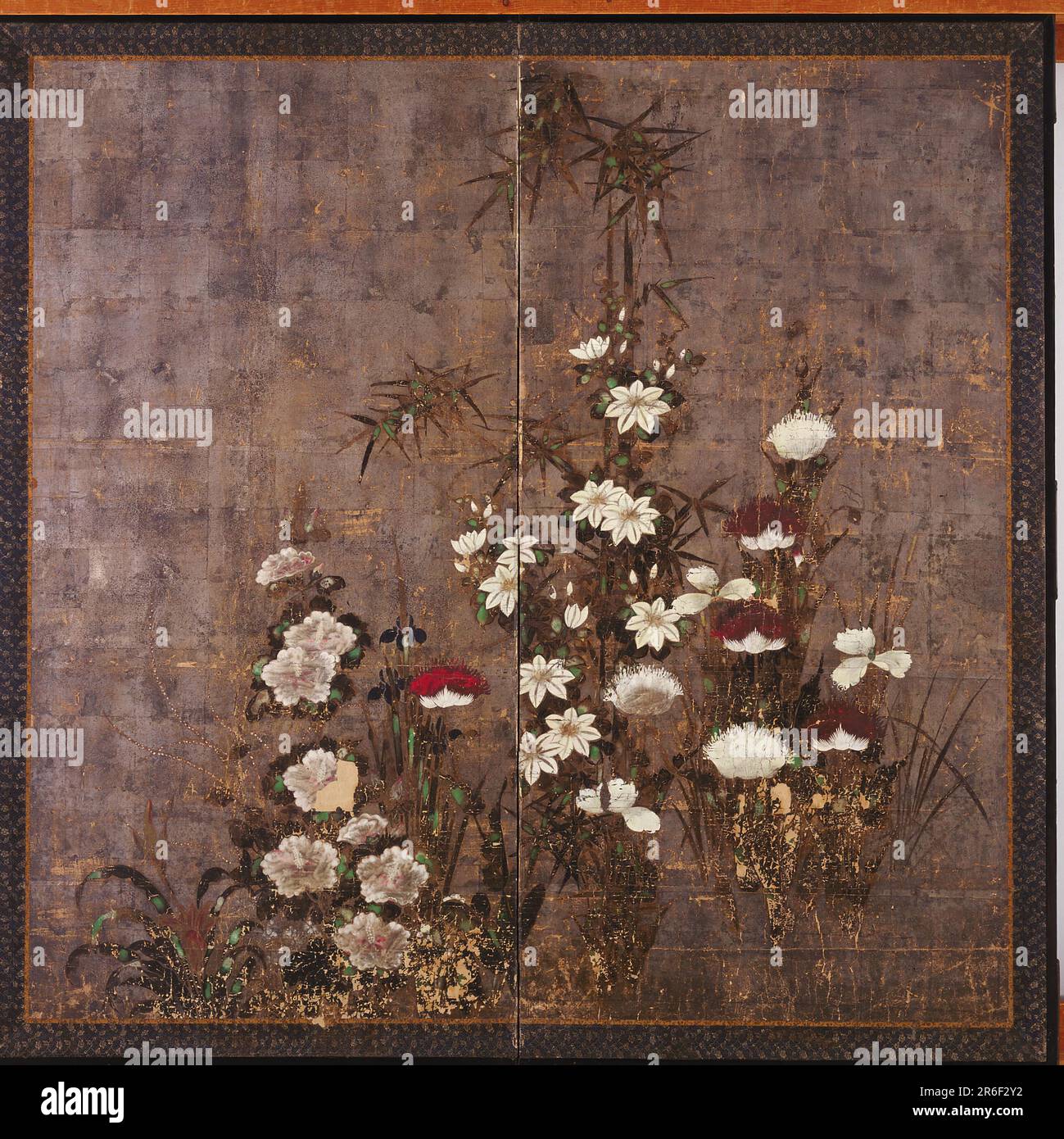Poppies, hollyhocks, bamboos and other plants. Origin: Japan. Period ...