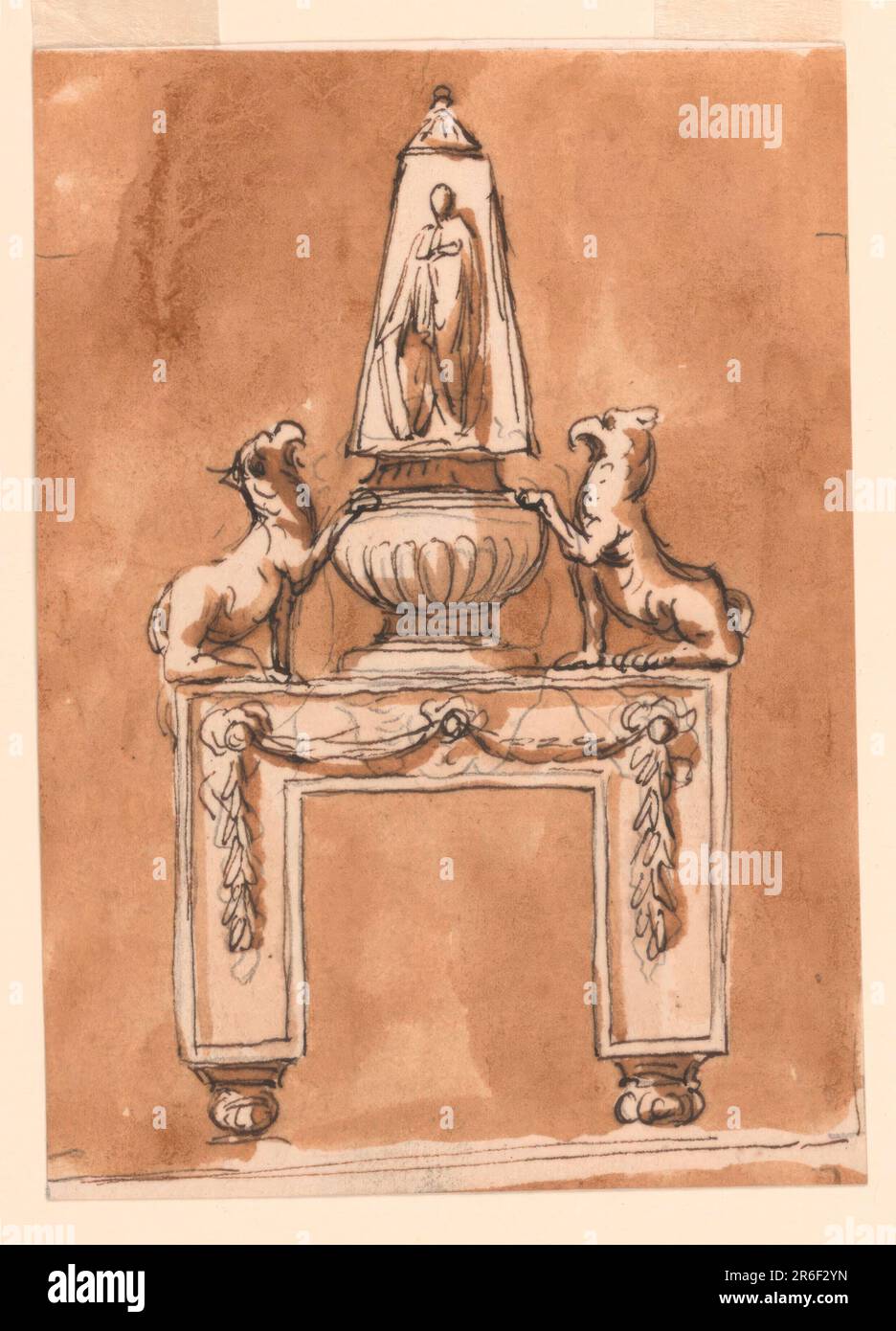 Fender. Pen and brown ink, brush and brown wash, graphite on off-white ...