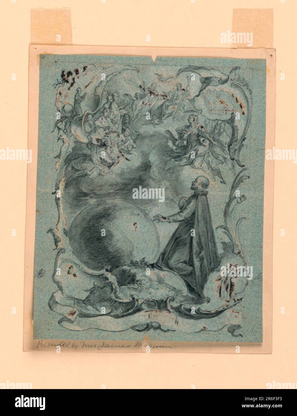 Cartouche with saint. Graphite, pen and ink, brush and wash on paper ...