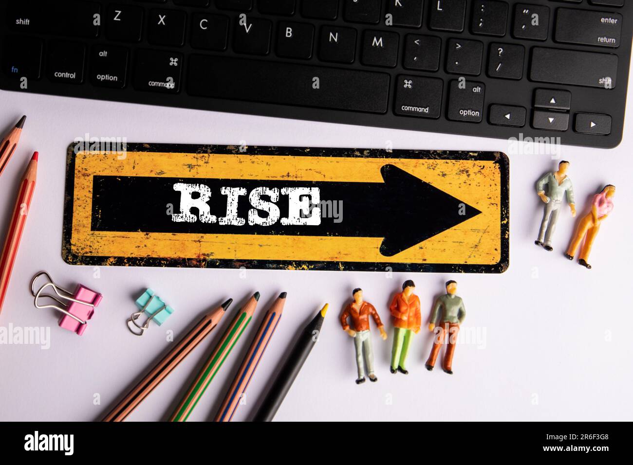 Rise, abstract business and social media concept. Miniature human ...