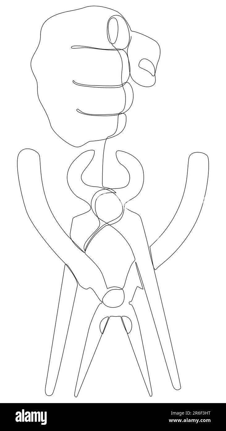 One continuous line of hand with Pliers, Tongs. A hand tool used to ...