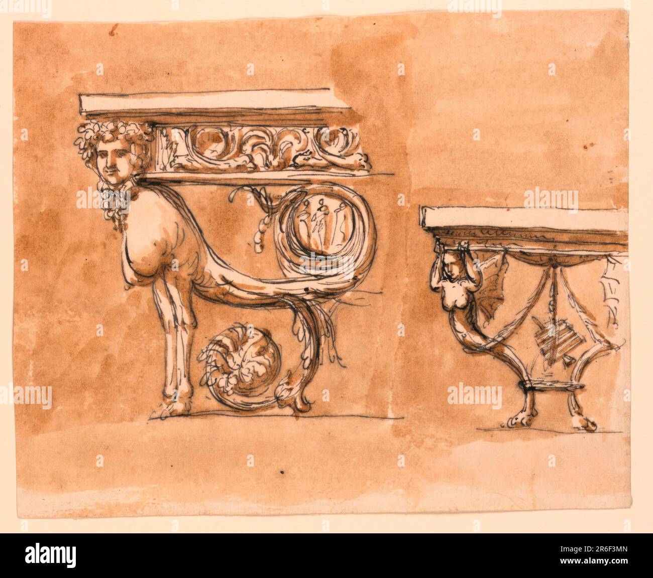 Two left sides. At left: the support is a siren with a tail forming a ...