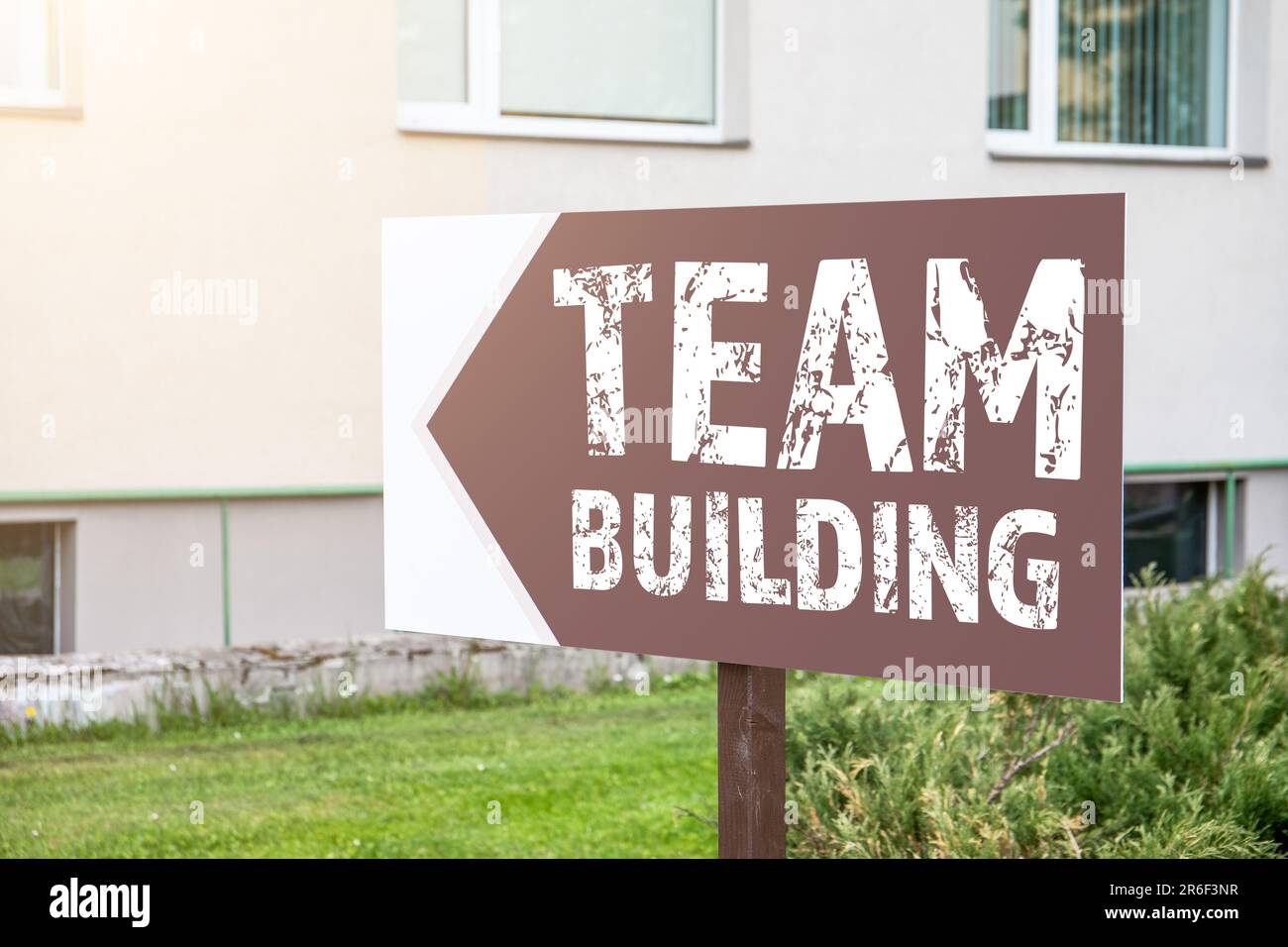 Team Building Concept. Direction arrow sign with text. Sunny day Stock ...