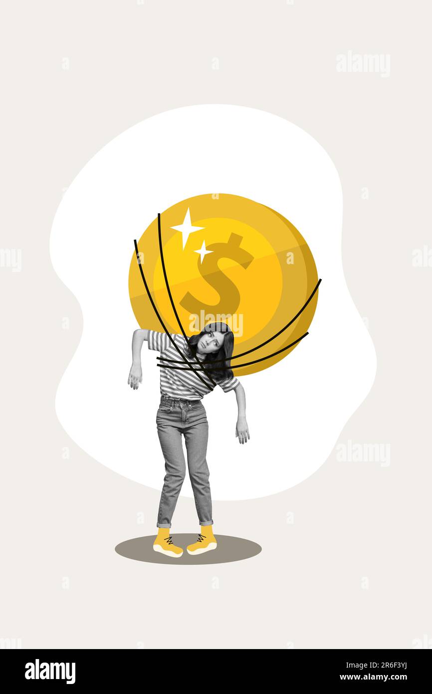 Picture sketch collage image of stressed sad lady holding carrying ...