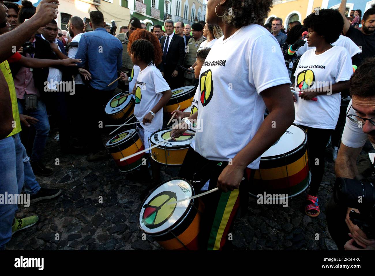salvador, bahia, brazil - may 29, 2023: members of the band Olodum ...