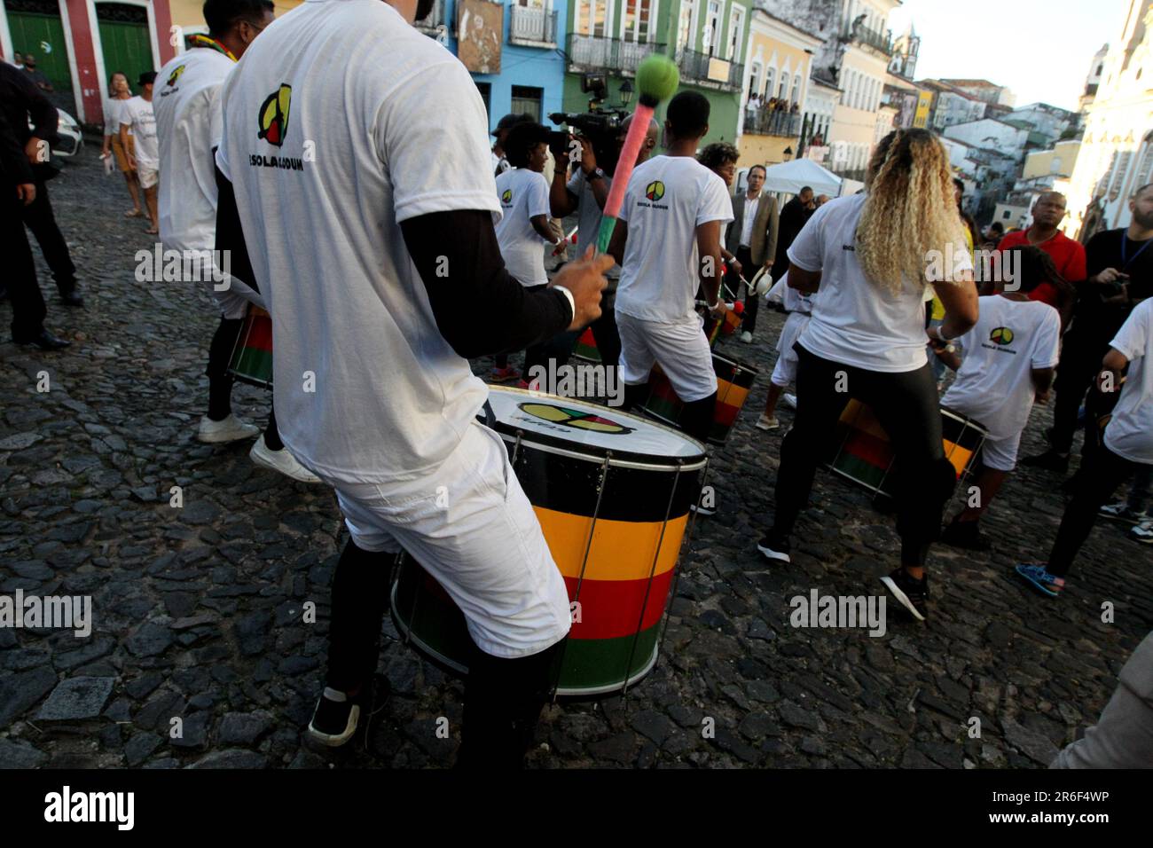 salvador, bahia, brazil - may 29, 2023: members of the band Olodum ...
