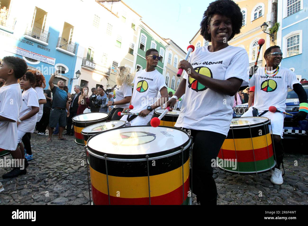 salvador, bahia, brazil - may 29, 2023: members of the band Olodum ...