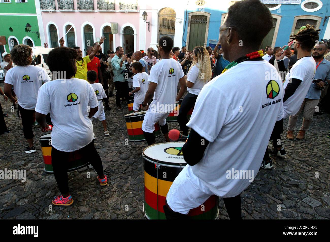 salvador, bahia, brazil - may 29, 2023: members of the band Olodum ...