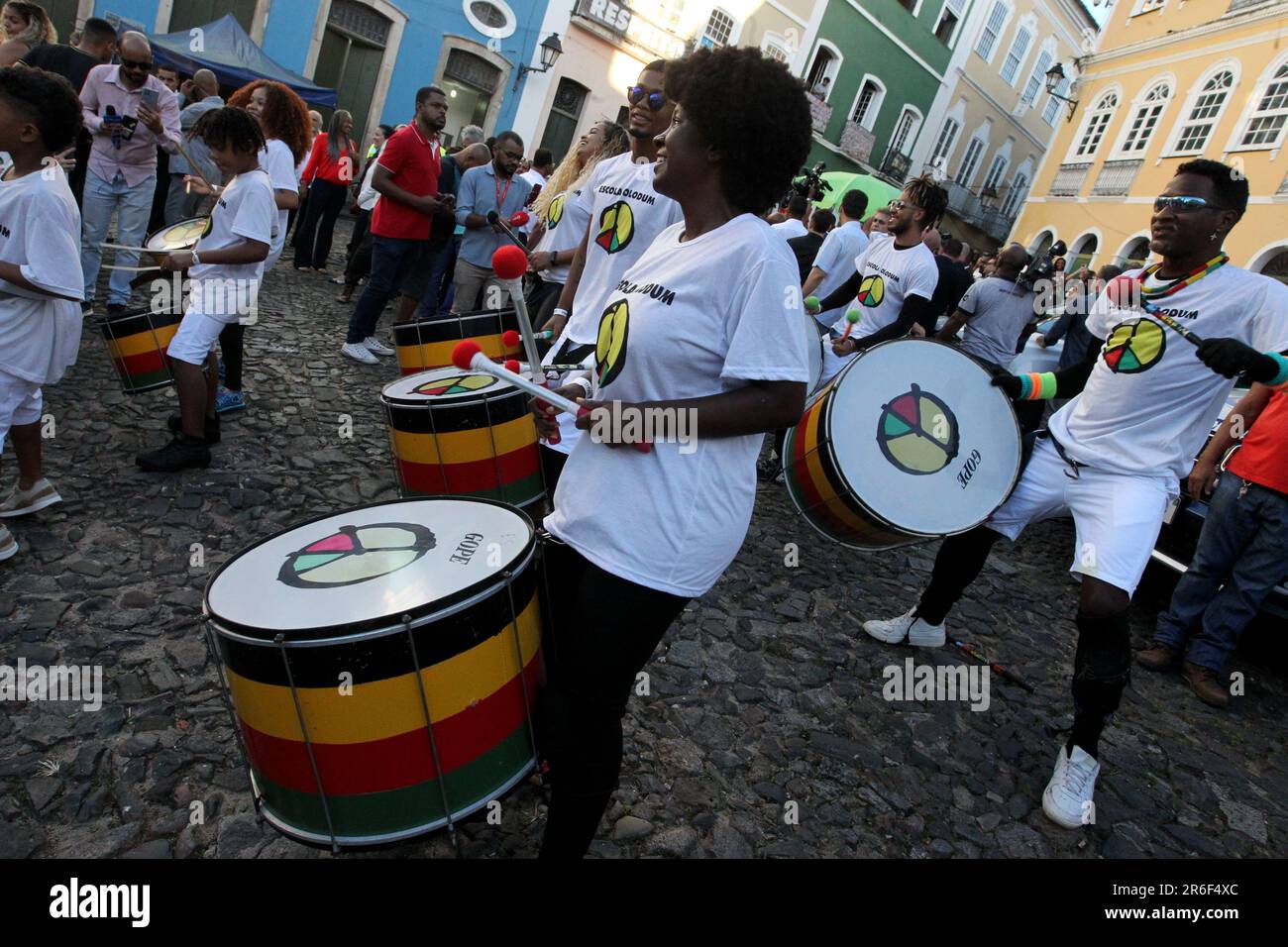 salvador, bahia, brazil - may 29, 2023: members of the band Olodum ...
