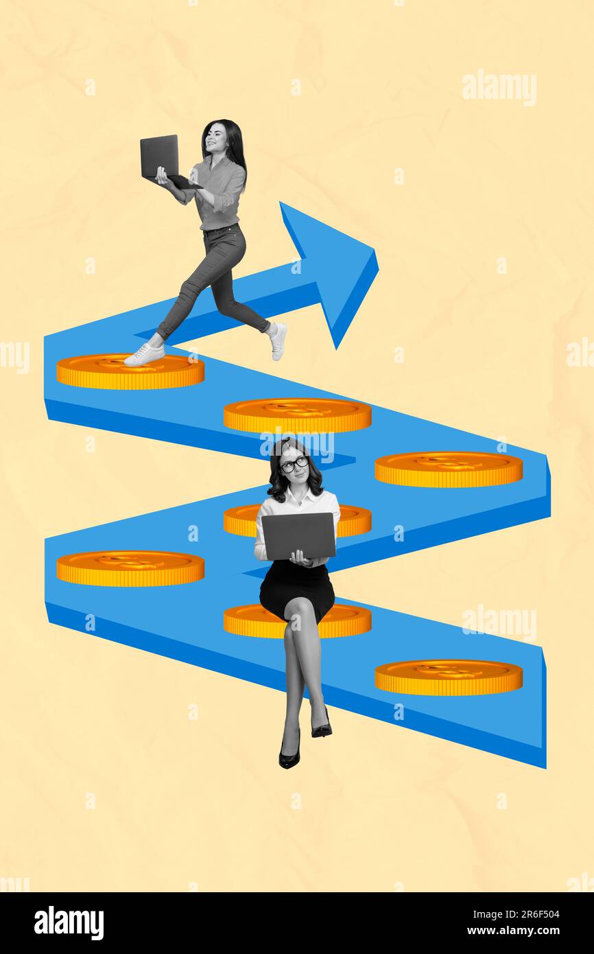 Collage illustration metaphor of investing plan progress colleagues ...