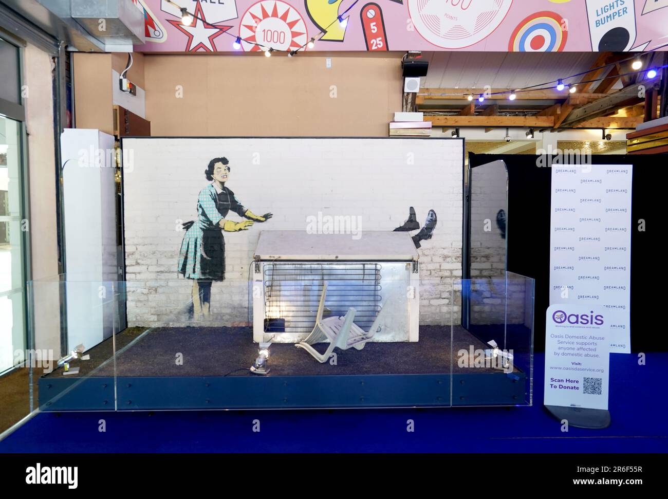 A view of Banksy's pop-up artwork, Valentine's Day Mascara, following ...