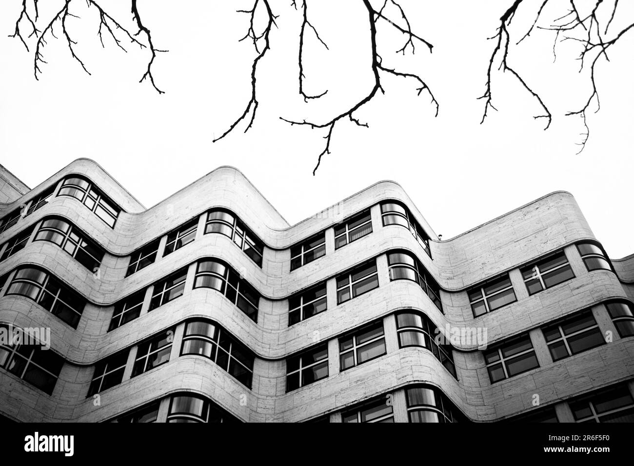 Contrast between modern architecture and nature - BW Stock Photo - Alamy