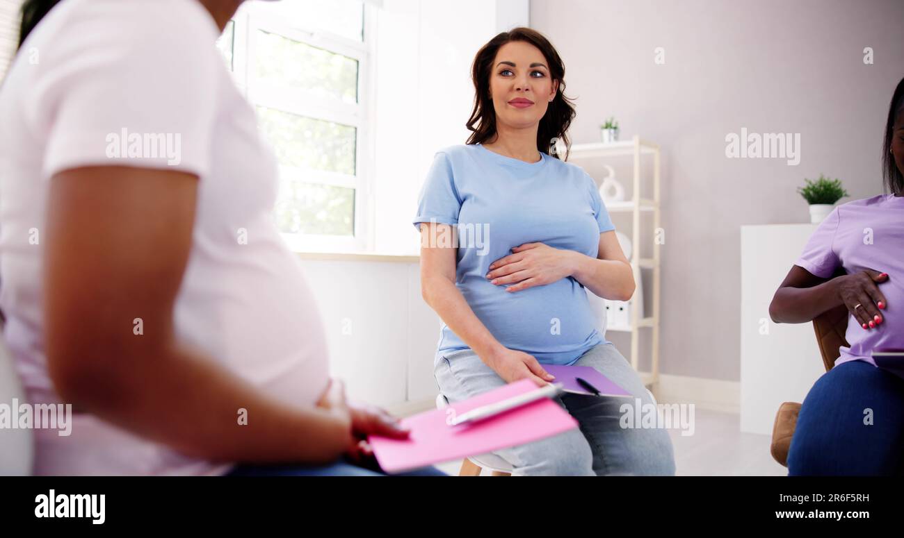 Pregnant Expecting Women Group Class. Pregnancy And Maternity Stock ...