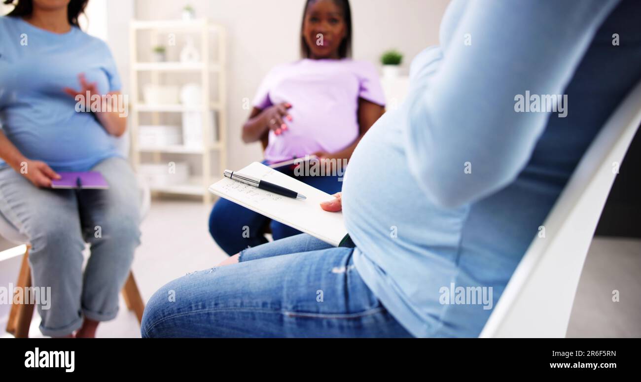 Pregnant Expecting Women Group Class. Pregnancy And Maternity Stock ...