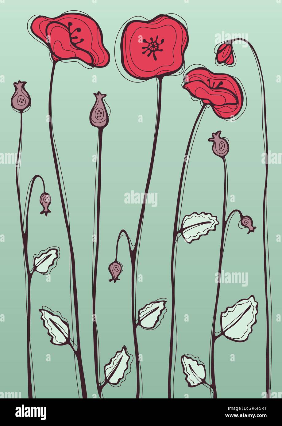 Collection of different beautiful red stylized poppy Stock Vector Image ...