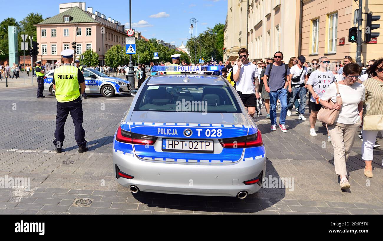 Warsaw, Poland. 4 June 2023. Polish police car on the street. View of a ...