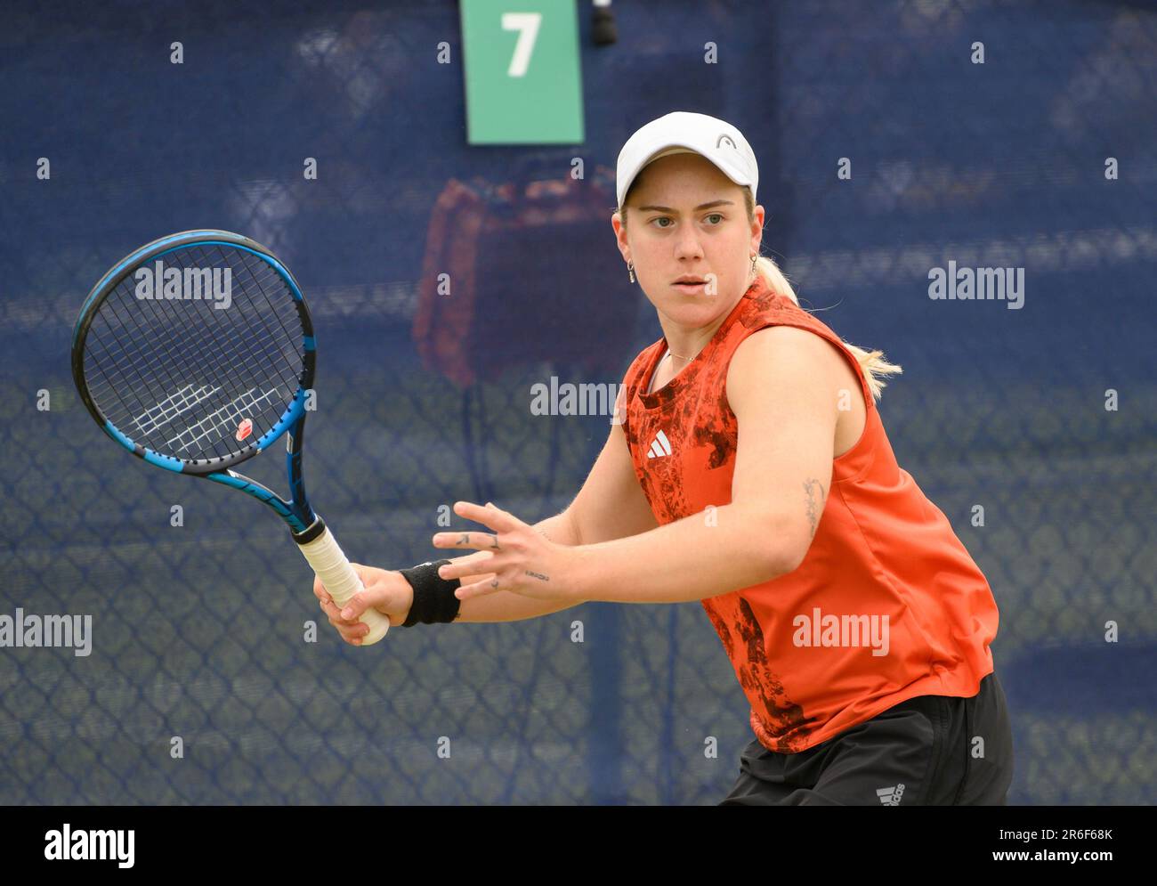 Sonay Kartal (GBR) playing in the first round at the Surbiton Trophy ...