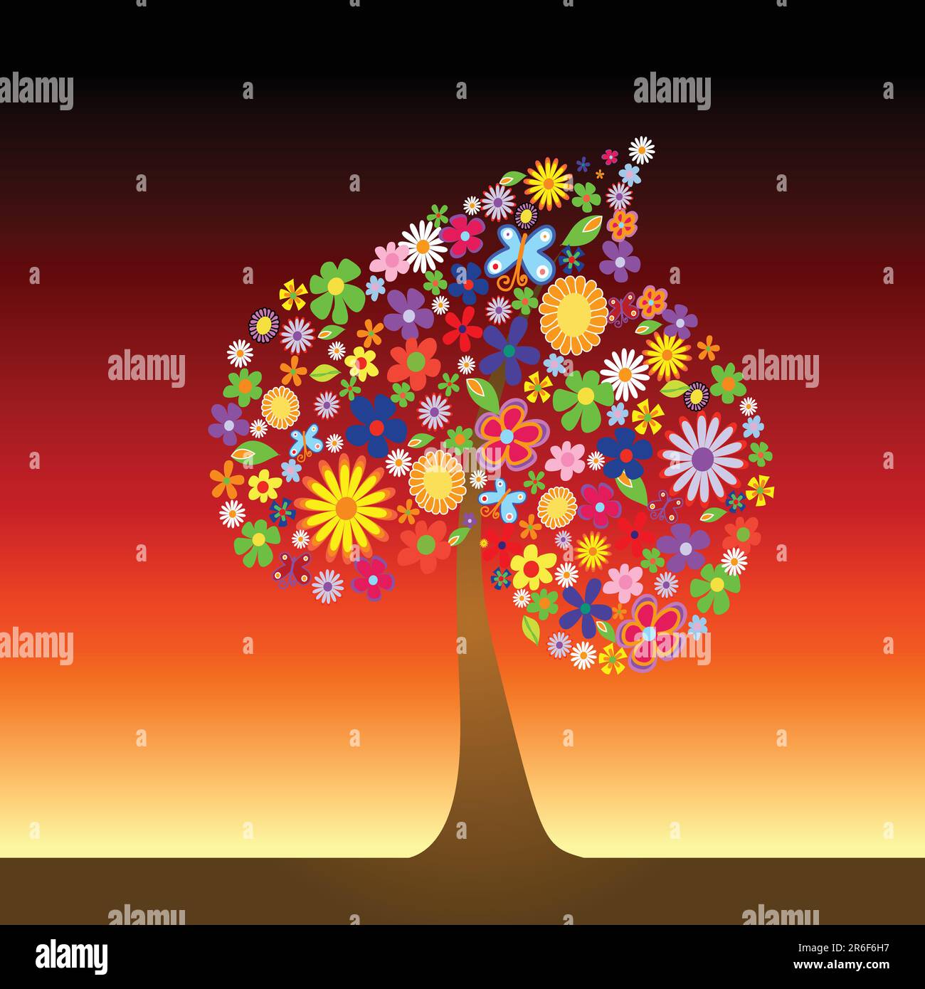 Colorful tree with flowers vector illustration Stock Vector Image & Art ...