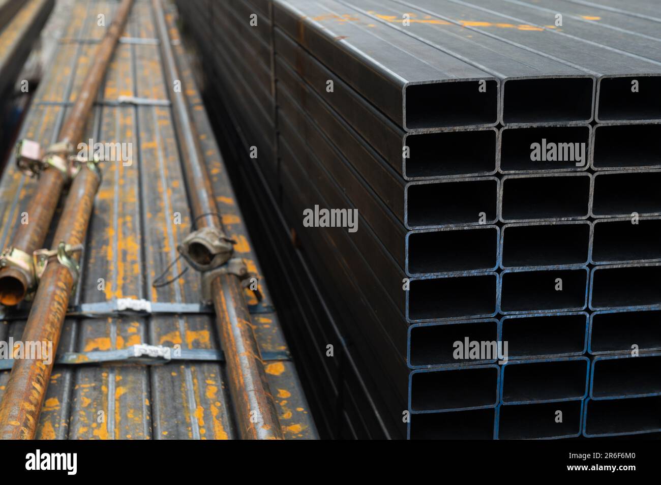 Stack of rectangular steel pipes Stock Photo - Alamy