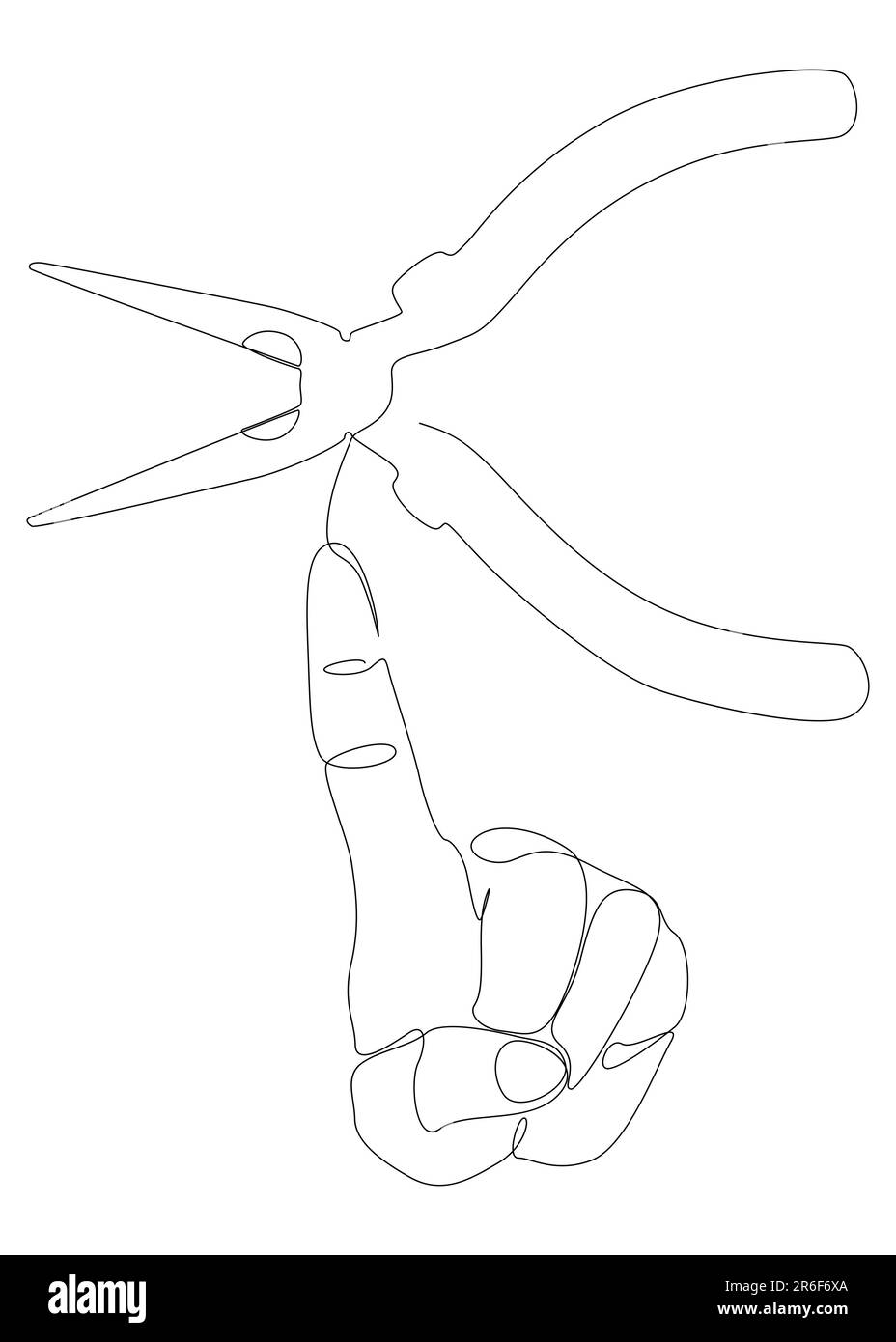 One continuous line of hand with Pliers, Tongs. A hand tool used to ...