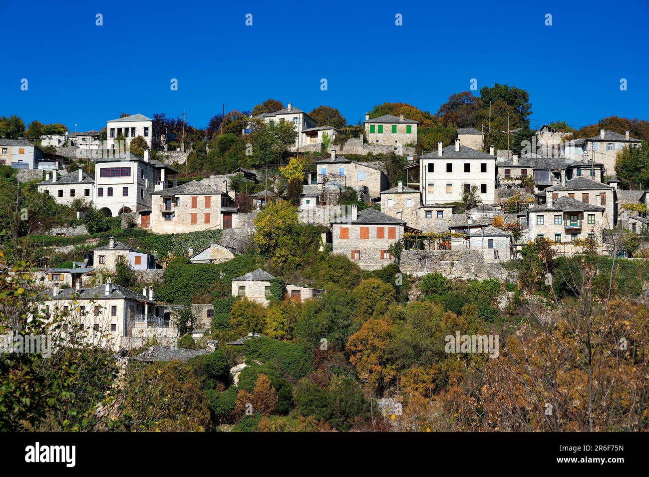 Autumnal landscape showing the stone houses of traditional architecture ...