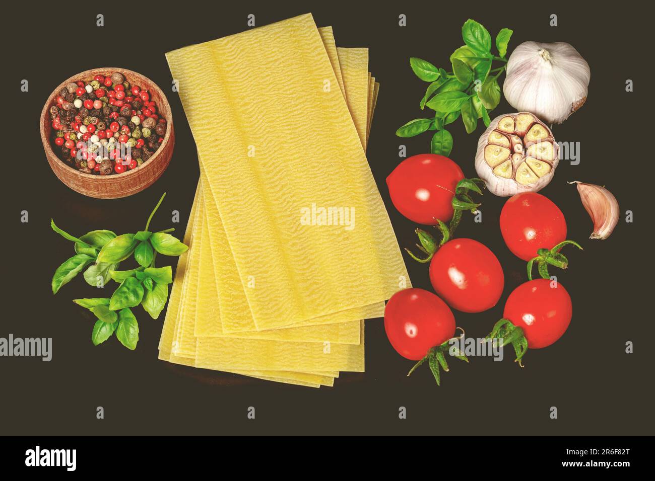 An array of fresh Italian pasta, including lasagna, displayed on a ...