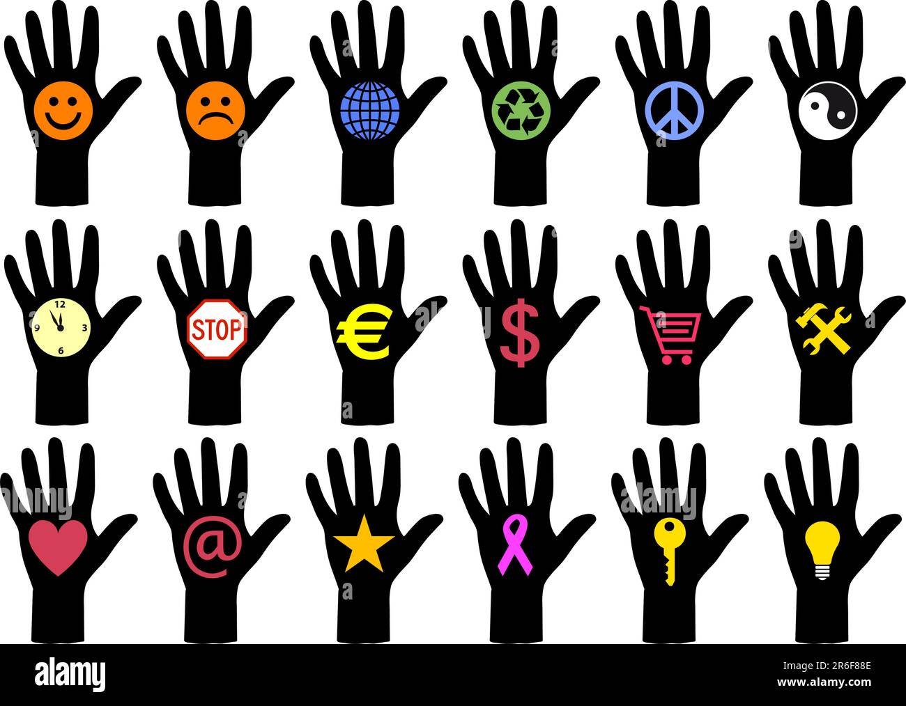 set of hand silhouettes with symbols, vector Stock Vector Image & Art ...