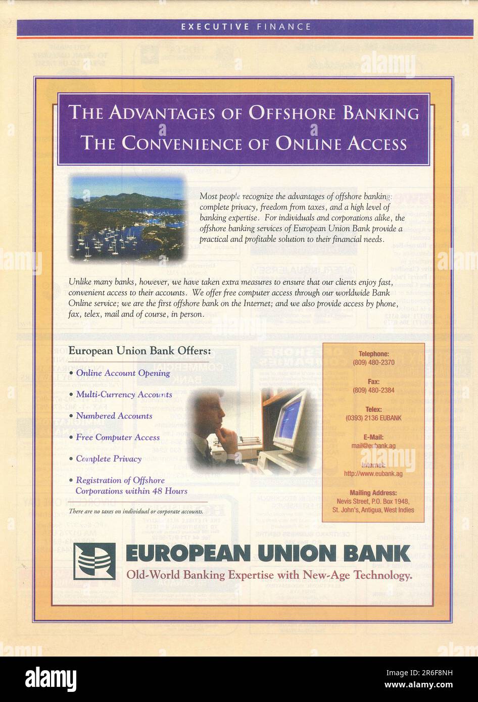 European Union Bank advert in a magazine 1996 Stock Photo - Alamy