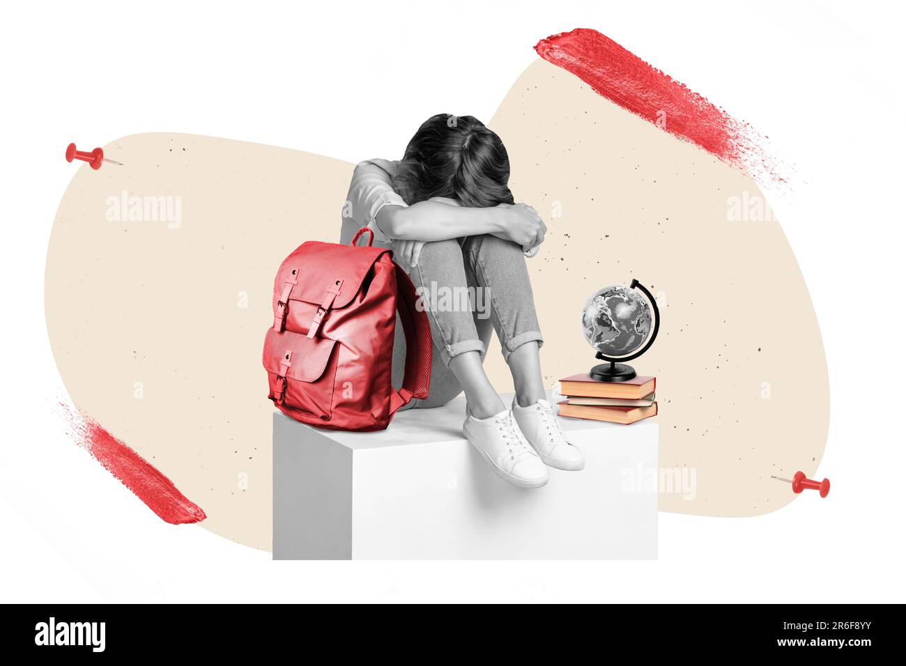 Picture image poster collage sketch template of disappointed girl ...