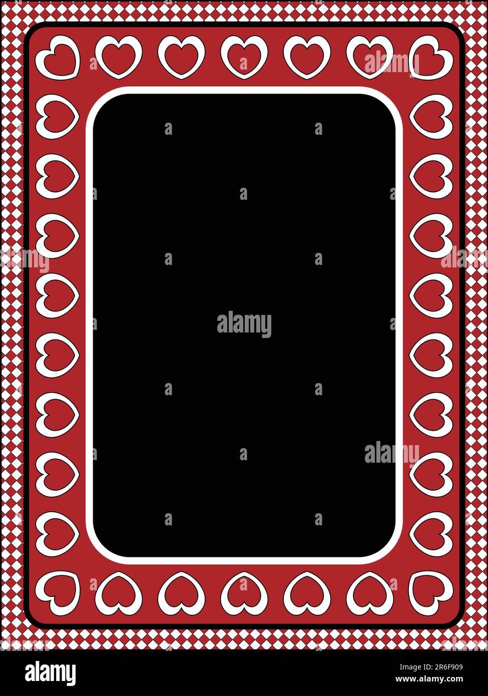 Red, black and white vector Valentine border, frame or tag with gingham ...
